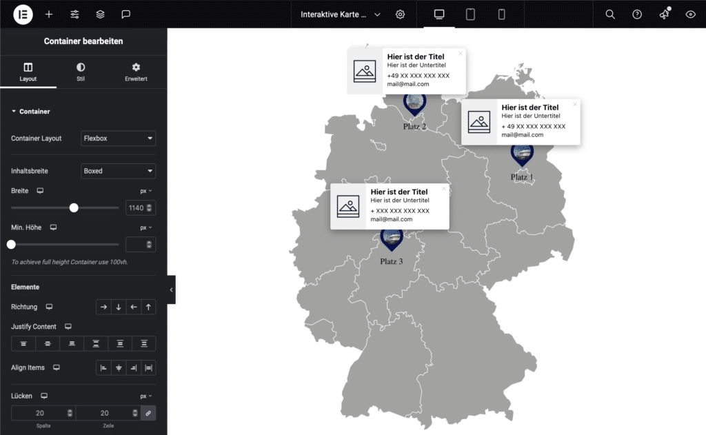 Interaktive Karte für Elementor Pro - WordPress Standorte